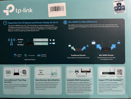 Sim karta orqali 4G LTE WiFi router TP-Link Archer MR400