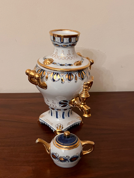 Гжель фарфоровый самовар шкатулка, СССР