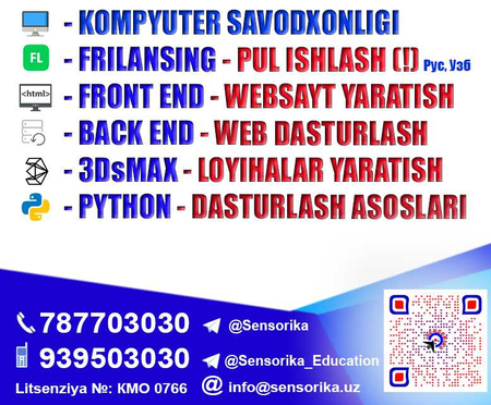 WEB dasturlash o`quv kurslariga taklif etamiz !!!