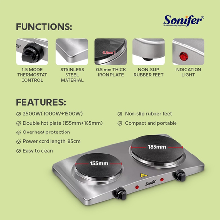 Двухконфорочная Sonifer Плиты Электрическая Плита Elektroplita Plita