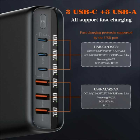 LDNIO A6140C 140 Вт Быстрая зарядка 6 USB-портов светодиодный дисплей