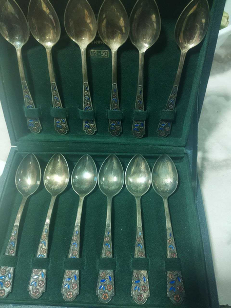 Серебряные ложки в эмали СССР