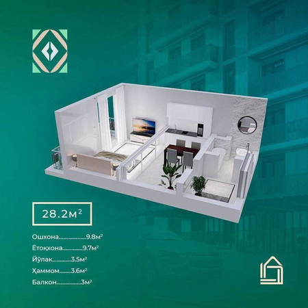 Юнусобадский р-н 8 квартал 1 Комнатная  Квартира за 36 500 у.е (2604)