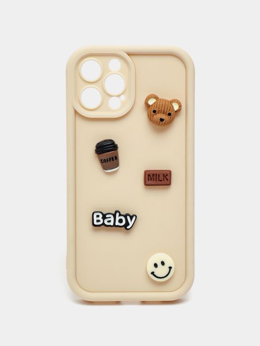 Чехол iPhone 14 Pro, с принтом медведя, кофе, ребенка