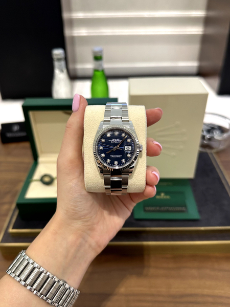 NEW Rolex Datejust 36mm Steel and White Gold 126234 Blue Motif Diam..