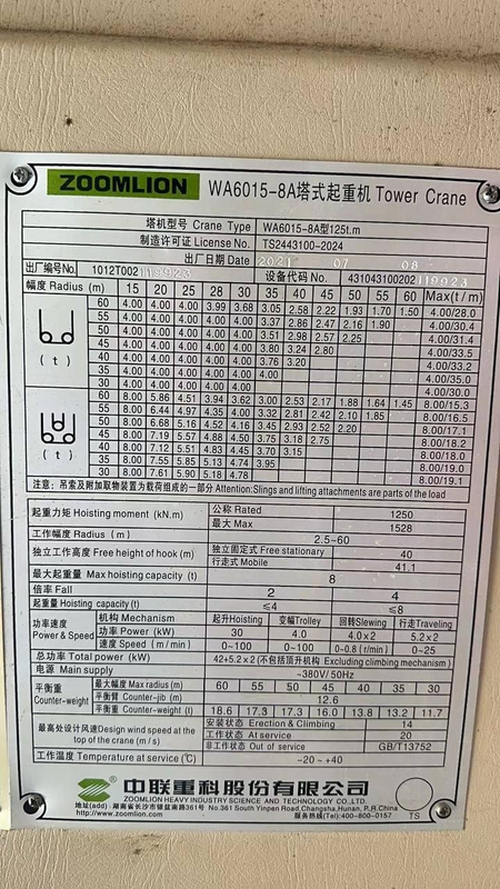 Ассалому Алейкум Башенний кран Zoomlion 6015-8А тунналик кран баландли