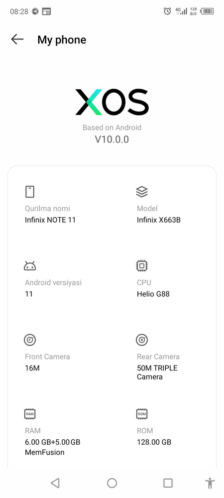 Infinix Note 11 6/128 chipset G88 50/16 MP telefon sotiladi Yangi