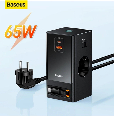 Baseus 65W Power Combo Сетевое Зарядное устройство. Сетевой фильтр