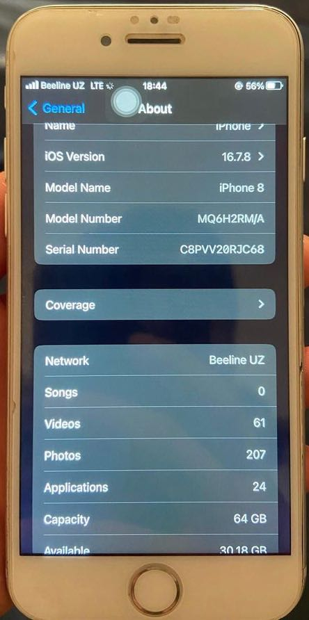 iPhone 8 holati zor 64gb uselinni qoyilgan 100%
