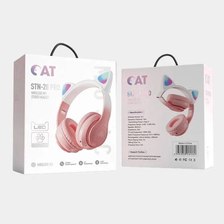 Наушники со светящимися ушками беспроводные Bluetooth Cat STN-28 pro