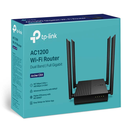 TP-Link Archer C64 AC1200 Двухдиапазонный гигабитный Wi‑Fi роутер.