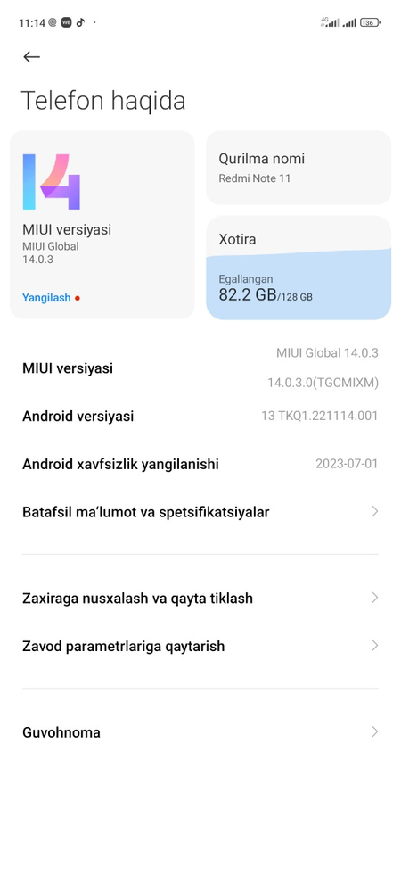 Redmi note 11 xolati gozal kar dok bor