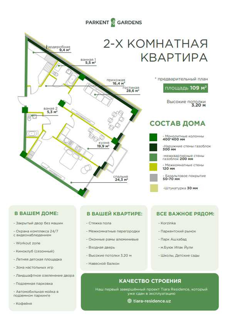 Продаётся 3х комн. кв в ЖК PARKENT GARDENS ор-р м Максим горький
