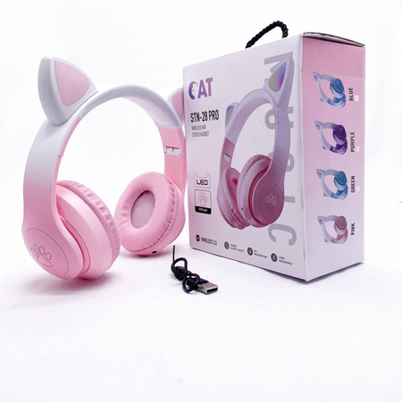 Наушники со светящимися ушками беспроводные Bluetooth Cat STN-28 pro