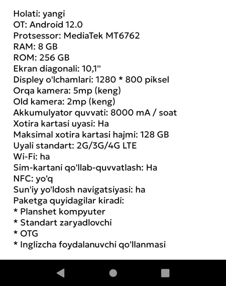 Yangi planshet sotiladi