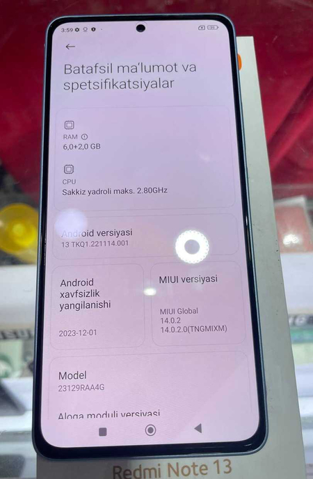 Redmi Note 13 Holati Ideal Yangide Korobka dokument