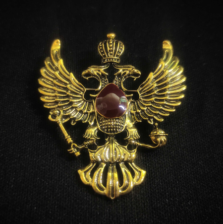 Прекрасная Брошь Двуглавый Орёл с Красным Камнем. Бижутерия