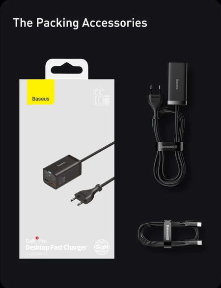 Baseus 65W GaN3 Pro 4 in 1 Desktop Fast Charger For Macbook/Ultrabook