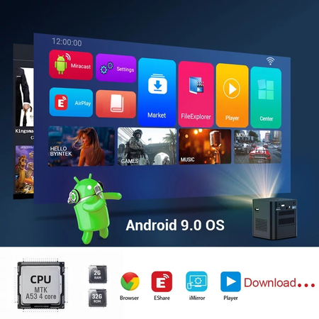 BYINTEK P19 3D проектор Портативный Смарт Android 9.0 поддержка WiFi Д