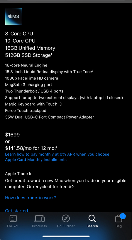 Apple macbook air M3 16gb 512gb