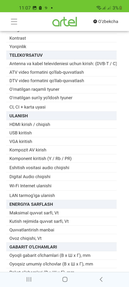 AKSIYA! ARTEL UA50H3502 4K Ultra HD Golosovoy Dubl  pultli 3 yil gar