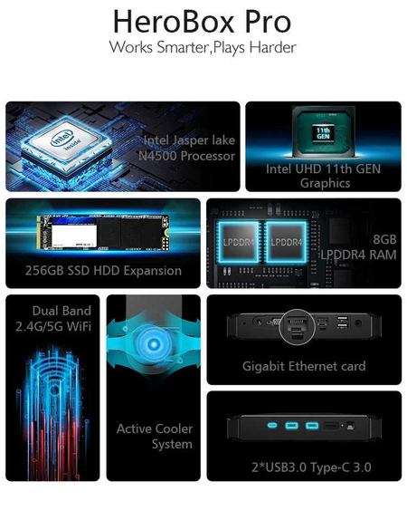 Mini PC Мини пк Chuwi Hero box Intel Celeron N4500 8Gb DDR4 256Gb SSD