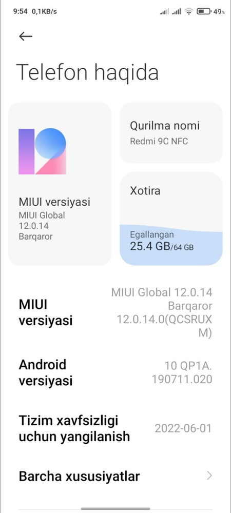 Redmi 9c xolati ideal karobka dakement bor
