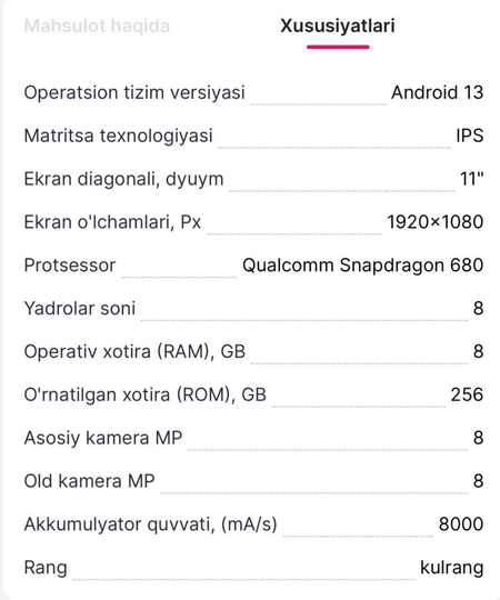 Xiaomi Redmi Pad SE 8/256 Graphite Gray sotiladi!
