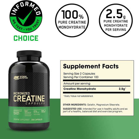 Optimum Nutrition Micronized Creatine Monohydrate 2500mg, 200 Capsules