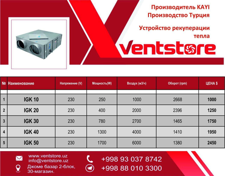 Устройство рекуперации тепла.IGK 10,20,30,40,50.
