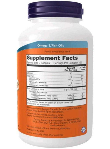 Now Foods Molecularly Distilled Omega-3 1000mg Fish Softgel