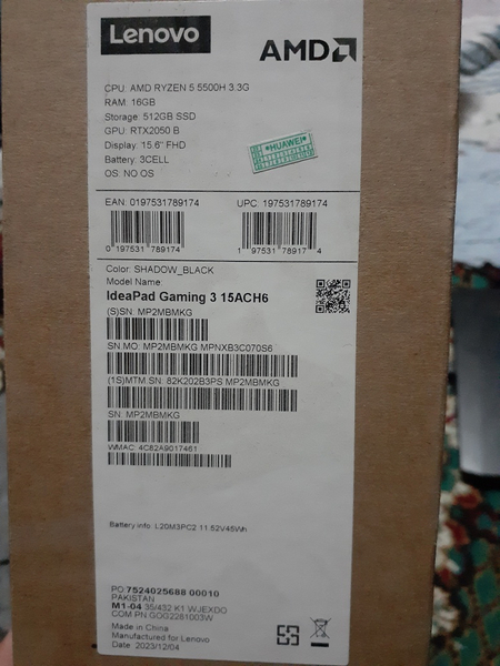 Lenevo IdeaPad gaming 3 AMD RYZEN 5500 3.3G