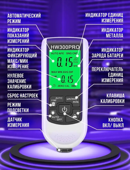 Профессиональный толщиномер ЛКП автомобиля HW-300 pro