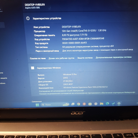 Acer aspire 3 core i5-1235U 1.30GHz Full HD 1080
Operativ xotira 8 GB
