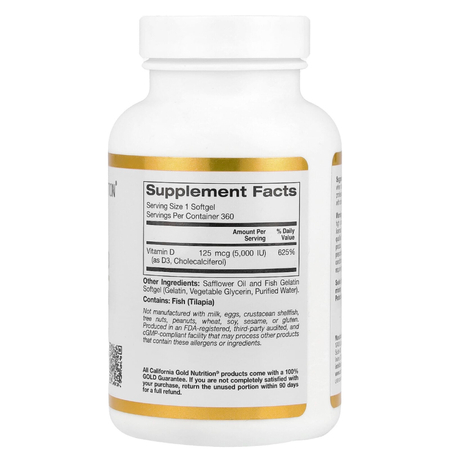 California Gold Nutrition Vitamin d3 5000iu 360 fish gelatin softgels