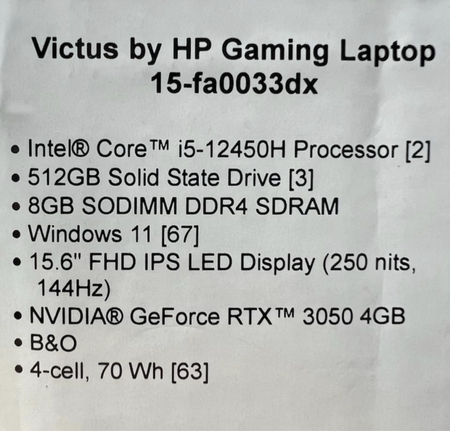Hp Victus Gaming 15-fa0033dx