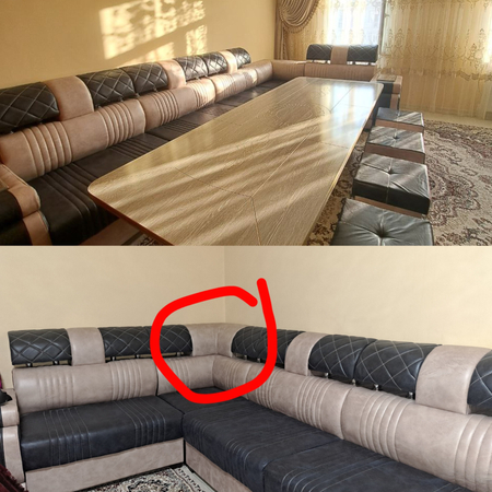 Уголок + 4 пуфика со столом на 12 человек
