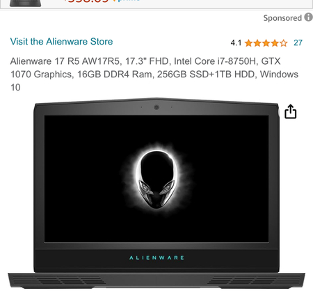Dell Alienware 17 R5 i7 8750h GTX1070 8GB