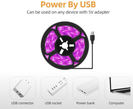 LED Plant Grow Light Full Spectrum USB Strip 3m