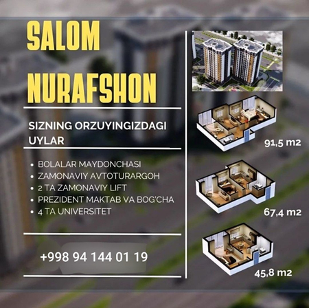 Navastroyka uy Tosh vilda 16qavatli xonadonlar 2xona 67.4m²