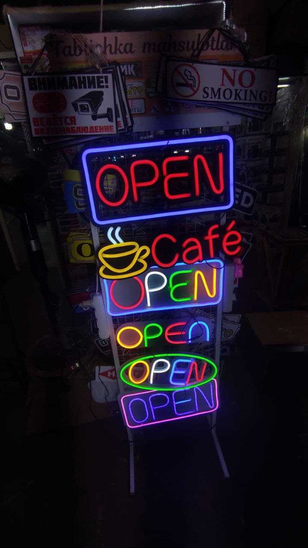 Горящие OPEN неоновая вывеска