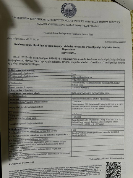 Yer Sotiladi Sergeli 1 daxasi yo'lni yuzida 8 sotix
