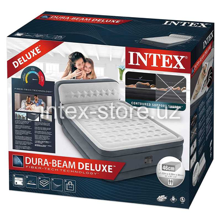 Надувная кровать двуспальная со спинкой и встроенным насосом Intex