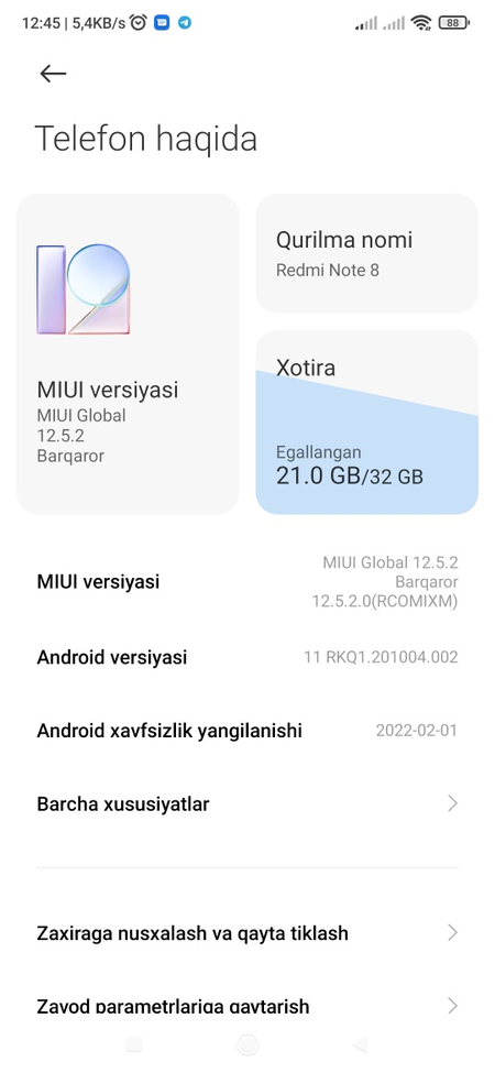 Redmi Note 8 qora   3/32GB