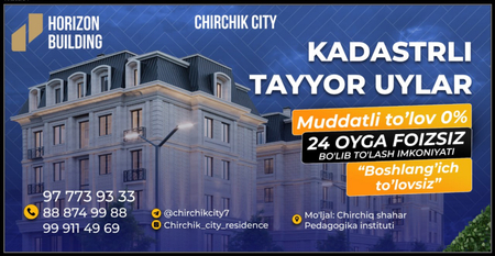 Готовая квартира с ремонтом в рассрочку ЖК Chirchik city