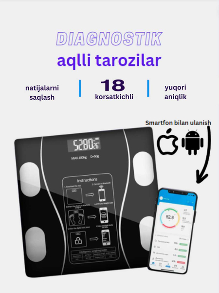 Умные весы напольные электронные, смарт-весы, Bluetooth, 180кг