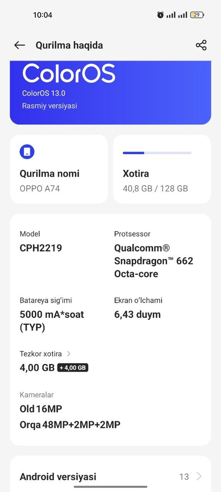 Oppo A74      yangi