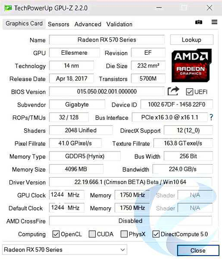 Gigabyte Radeon™ RX 570 4GB 256Bit GDDR5 для Монтажа и любых Игр.