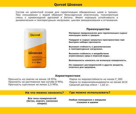 Quvvat Гидроизоляция для трещин швов стыков вводов коммуникации