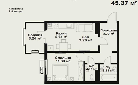 квартира O'z Makon 45,78м2 2 дом 2 линия 5 этаж